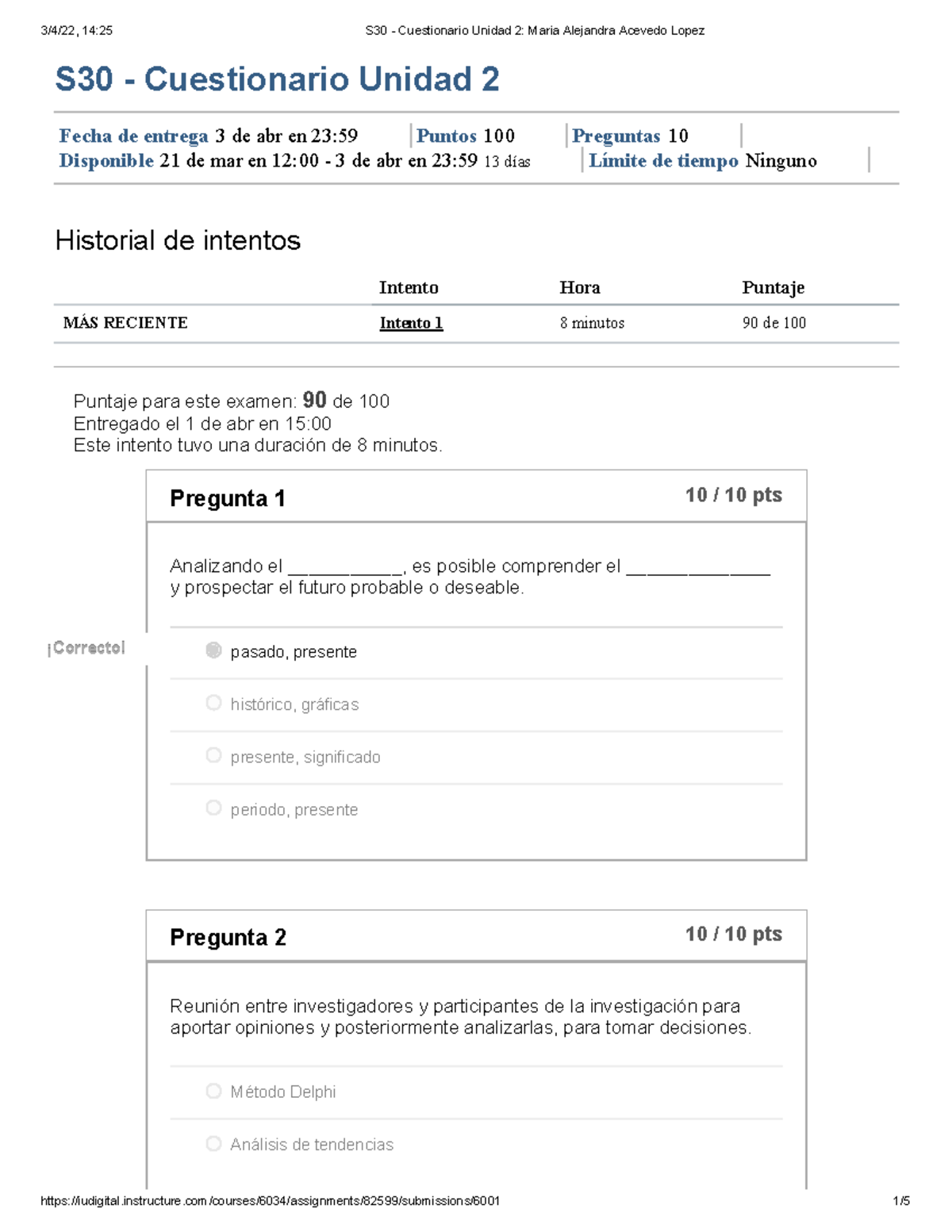 S30 - Cuestionario Unidad 2 Maria Alejandra Acevedo Lopez - S30 - Cuestionario Unidad 2 Fecha de ...