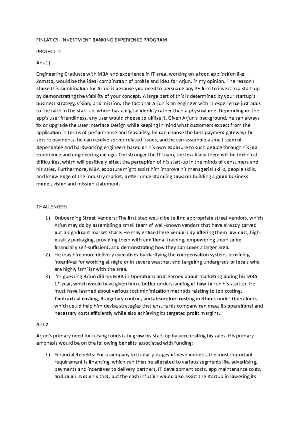 IBEF 1 Answer - FINLATICS- INVESTMENT BANKING EXPERIENCE PROGRAM ...