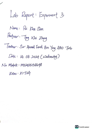 SK015 LAB Report Experiment 3 Jeffrey ANAK LUCY - Lecturer’s Name Ahmad ...