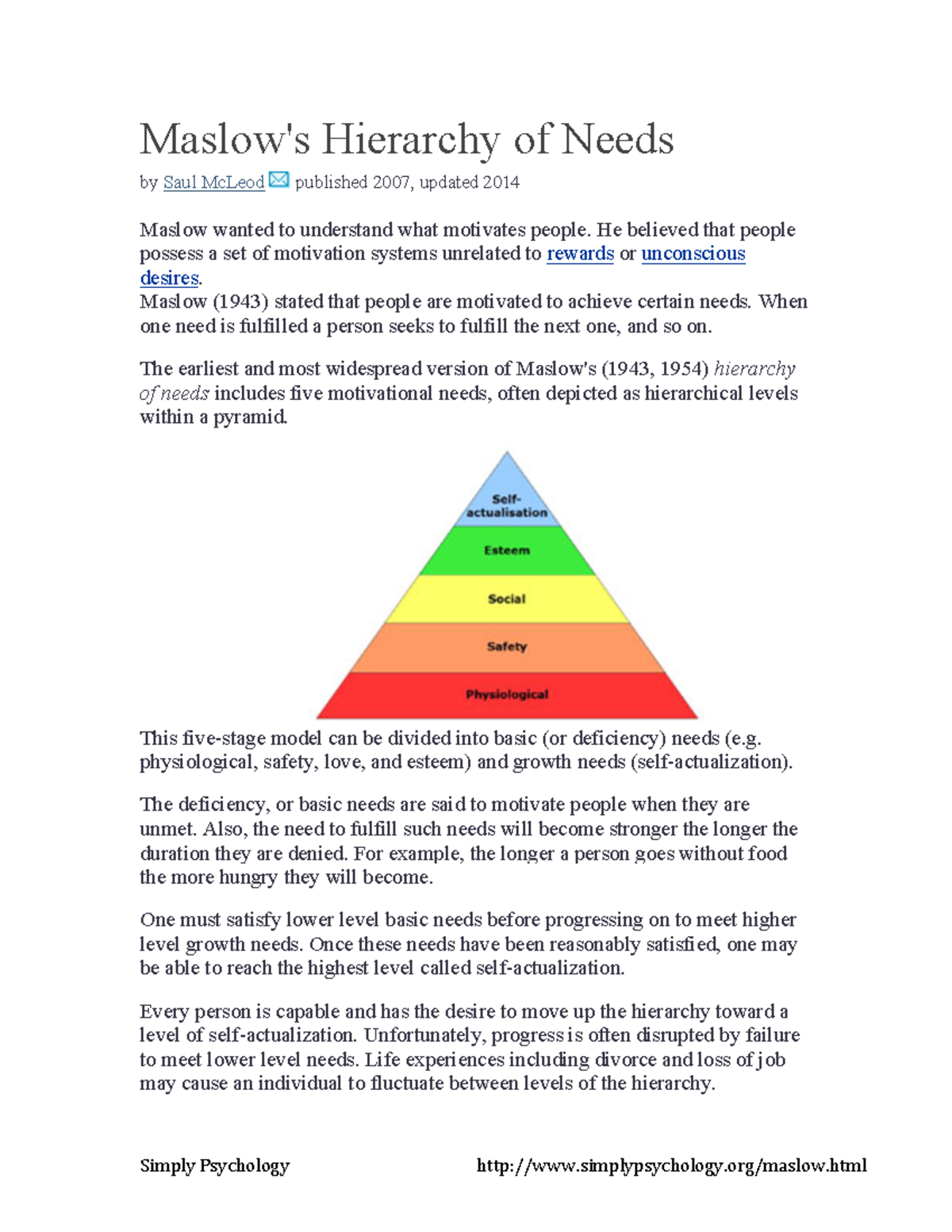 Maslow s hierarchy of needs - Maslow's Hierarchy of Needs by Saul ...