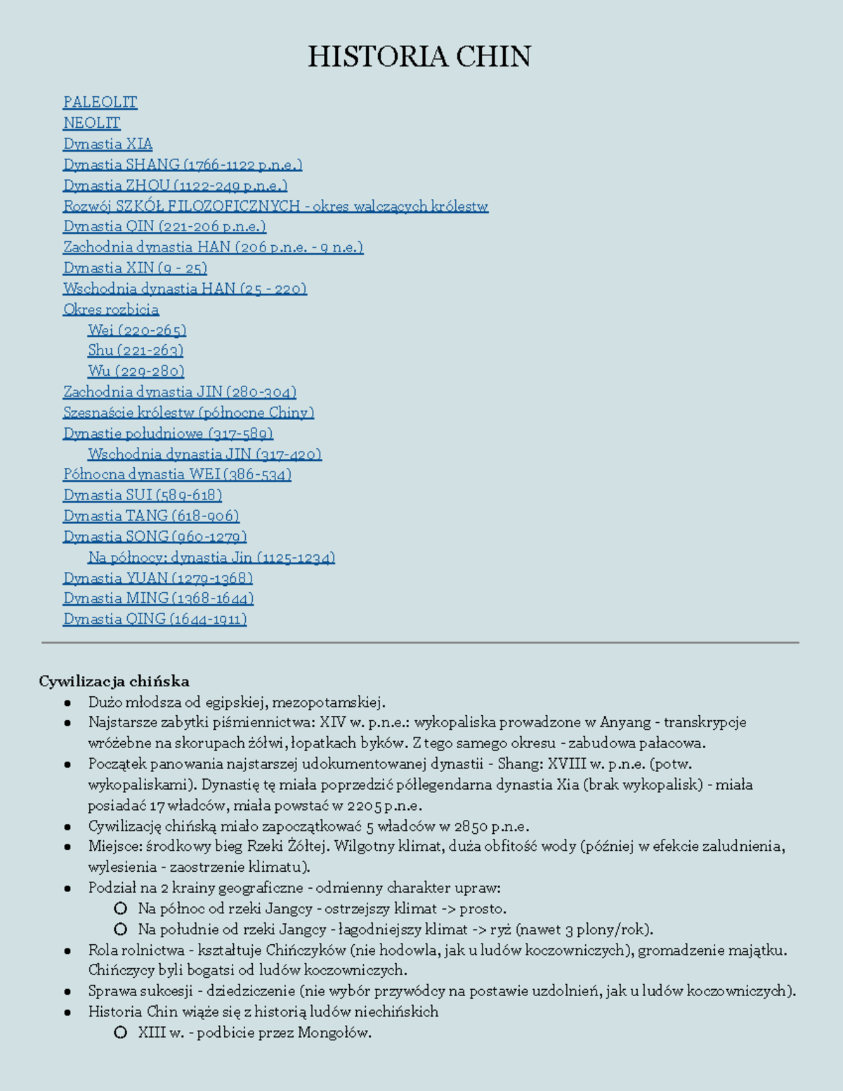 Historia Chin - Lecture notes 1-11 - HISTORIA CHIN PALEOLIT NEOLIT ...