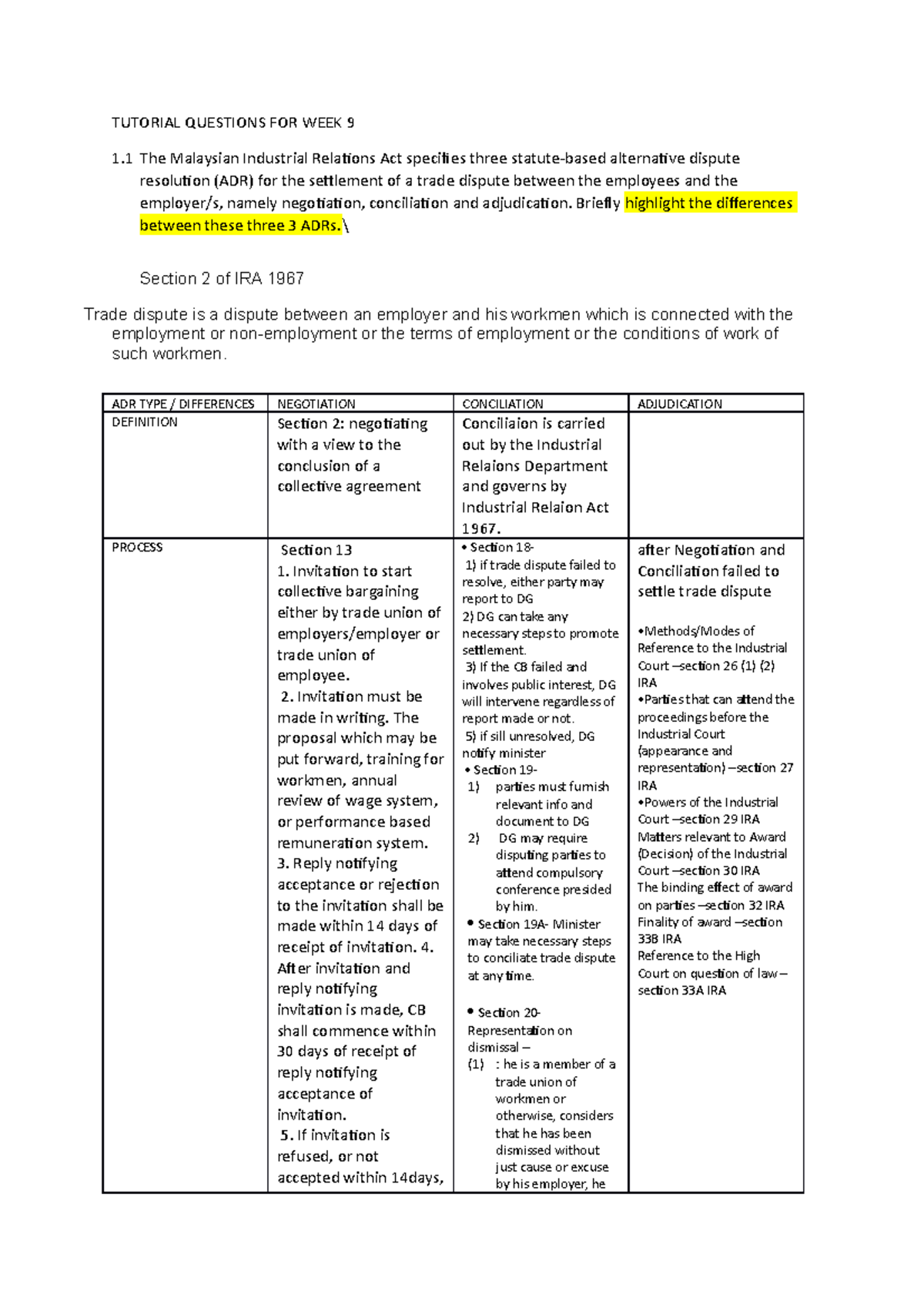 ADR Tutorial Questions FOR WEEK 9 - TUTORIAL QUESTIONS FOR WEEK 9 1 The ...