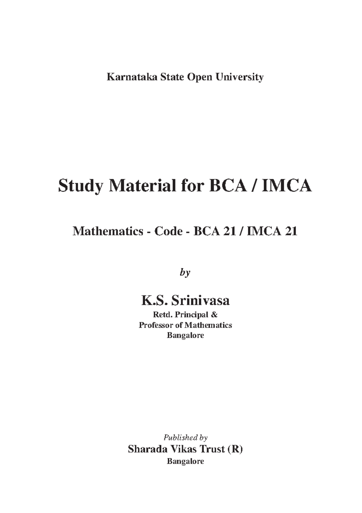 BCA Maths - Karnataka State Open University Study Material for BCA / IMCA Mathematics - Code ...