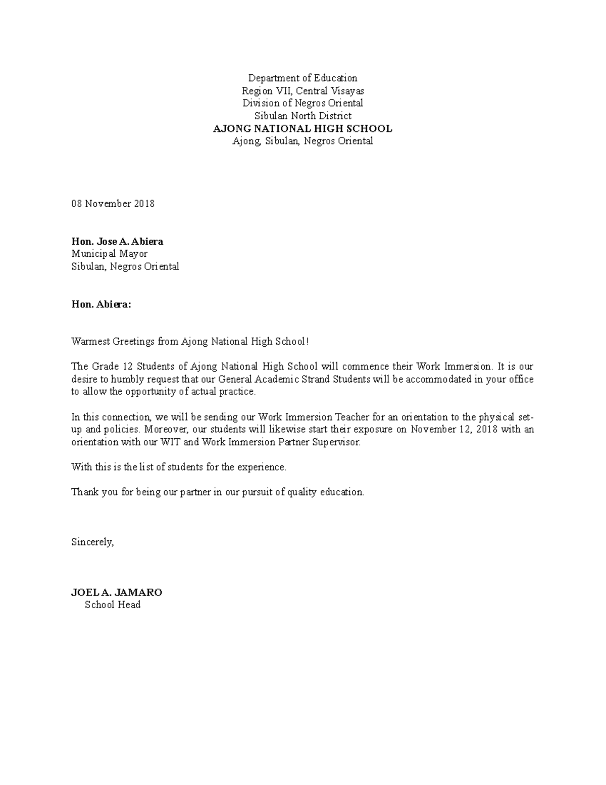 Letter-municipal - Department of Education Region VII, Central Visayas ...