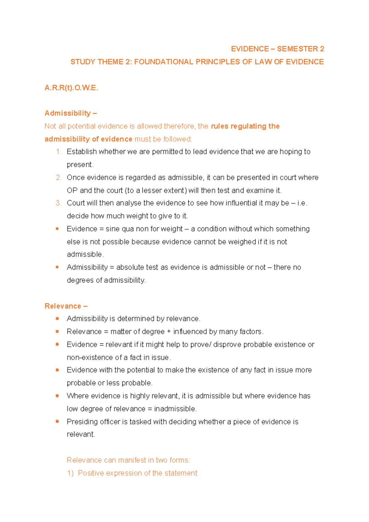 Topic 2 notes - EVIDENCE – SEMESTER 2 STUDY THEME 2: FOUNDATIONAL ...