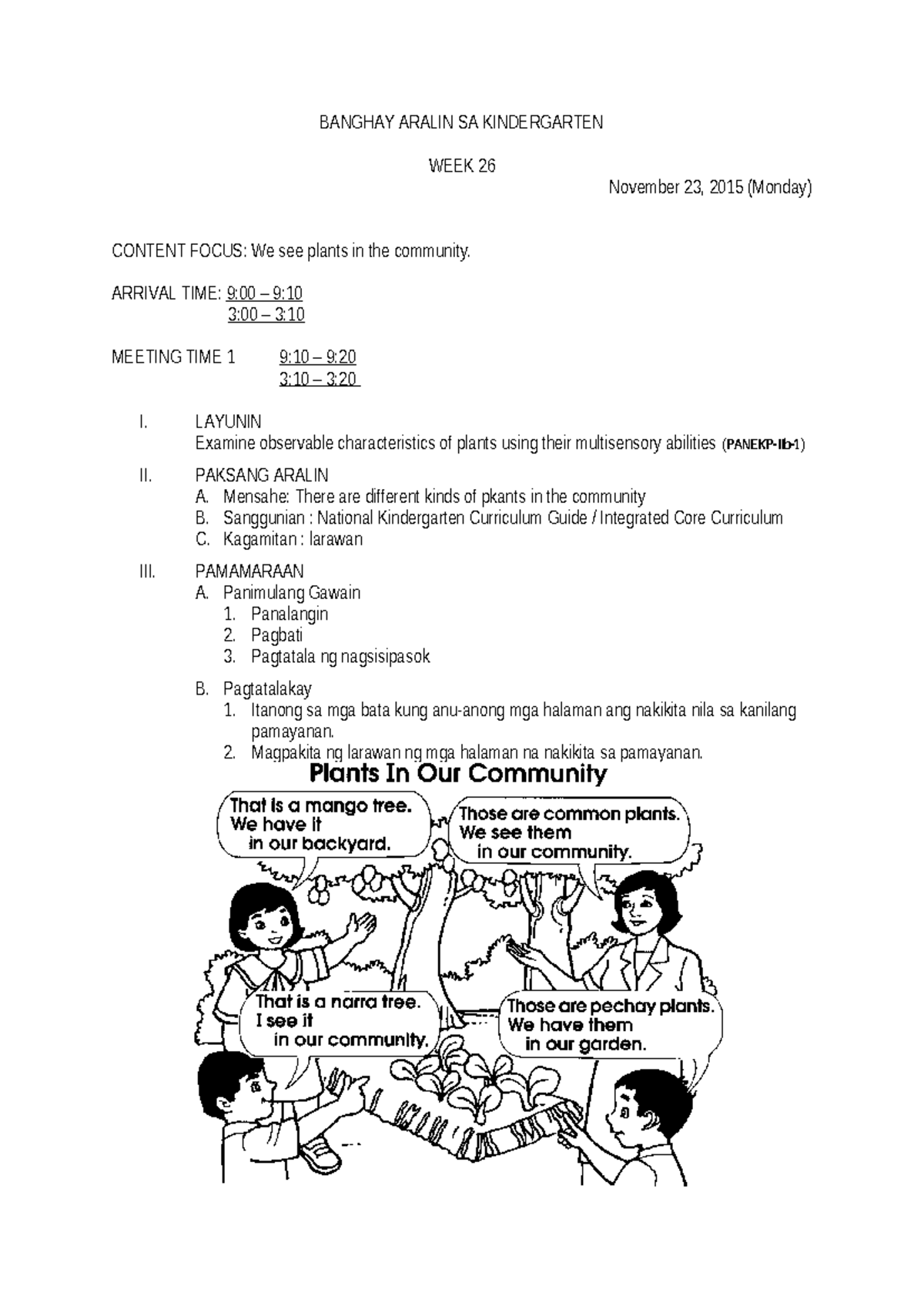 LP-WEEK 26 - Monday - BANGHAY ARALIN SA KINDERGARTEN WEEK 26 November ...