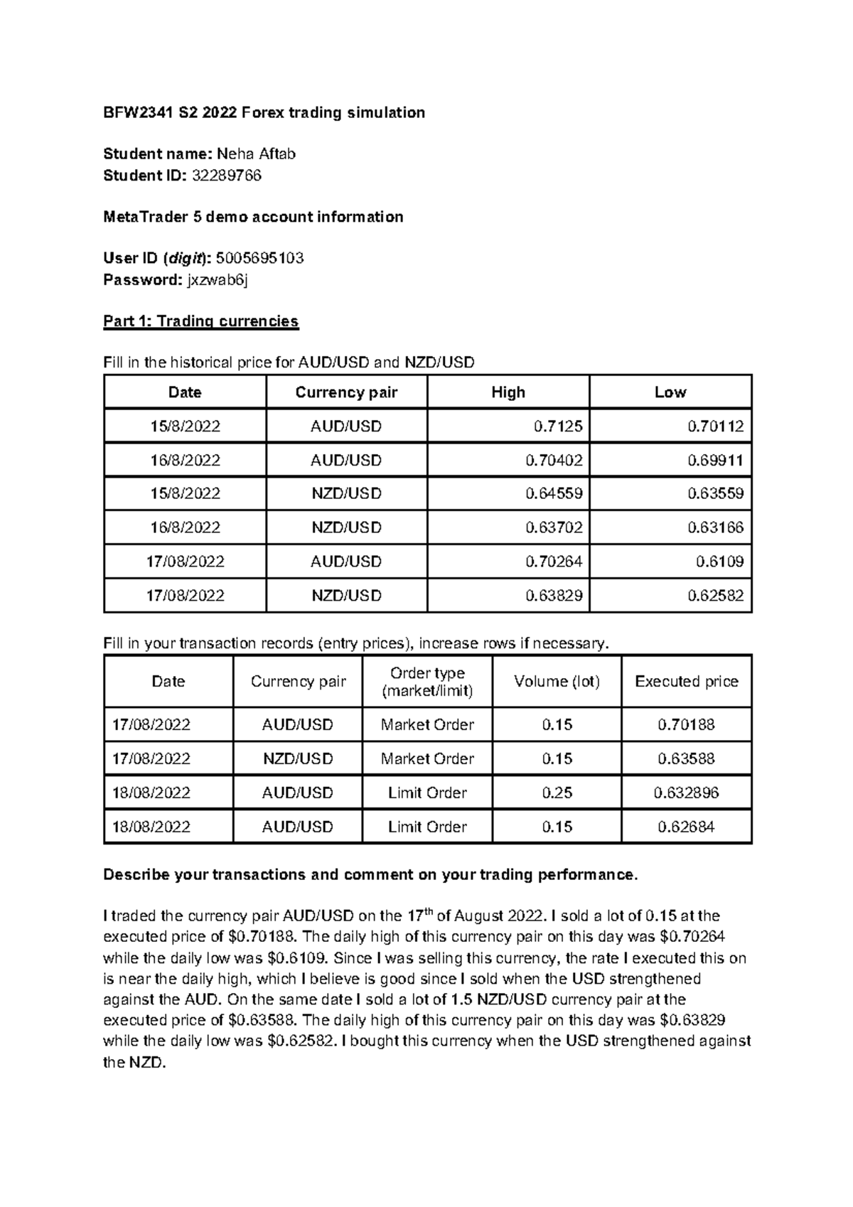 Simulation Report 32289766 - BFW2341 S2 2022 Forex trading simulation ...