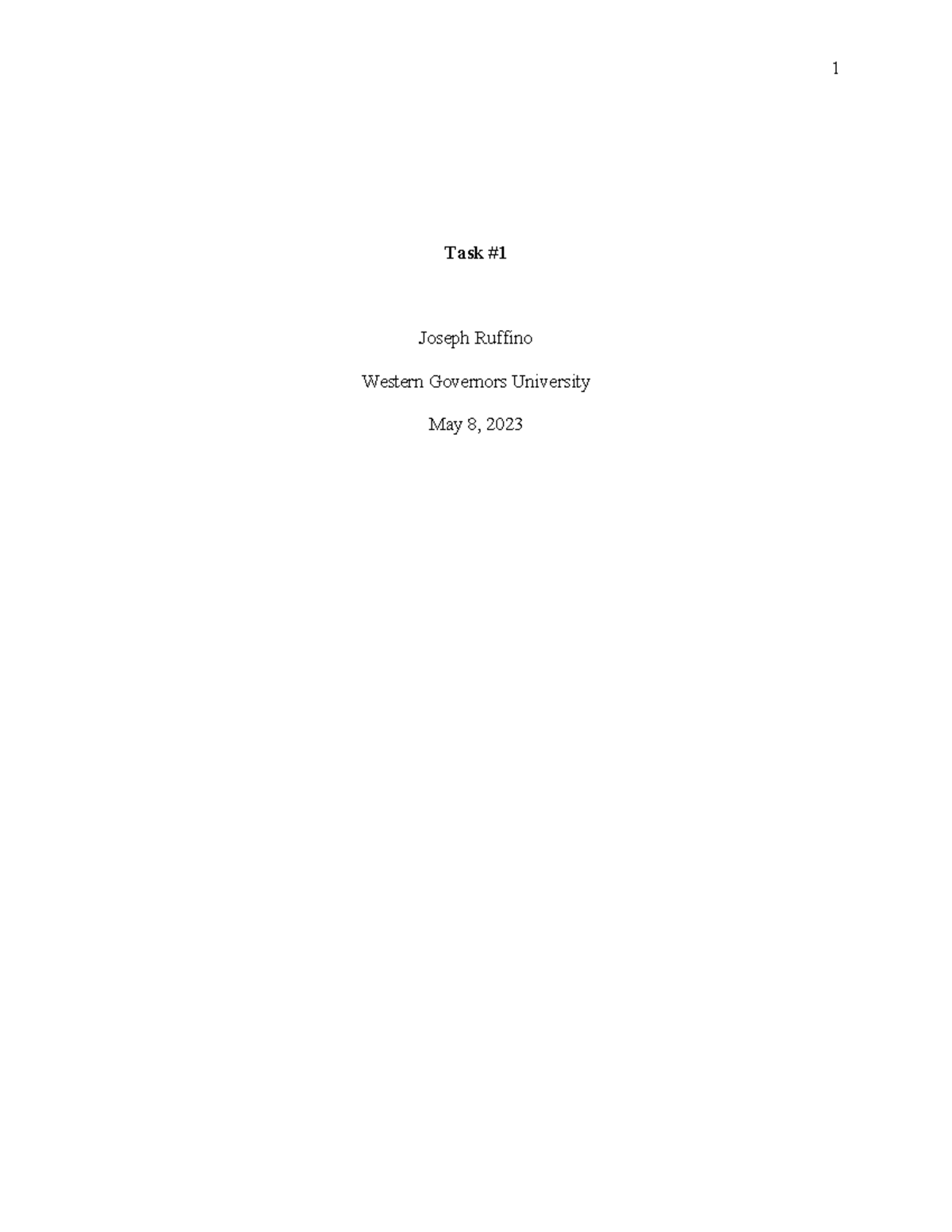 Task 1- Marketing - Task # Joseph Ruffino Western Governors University ...