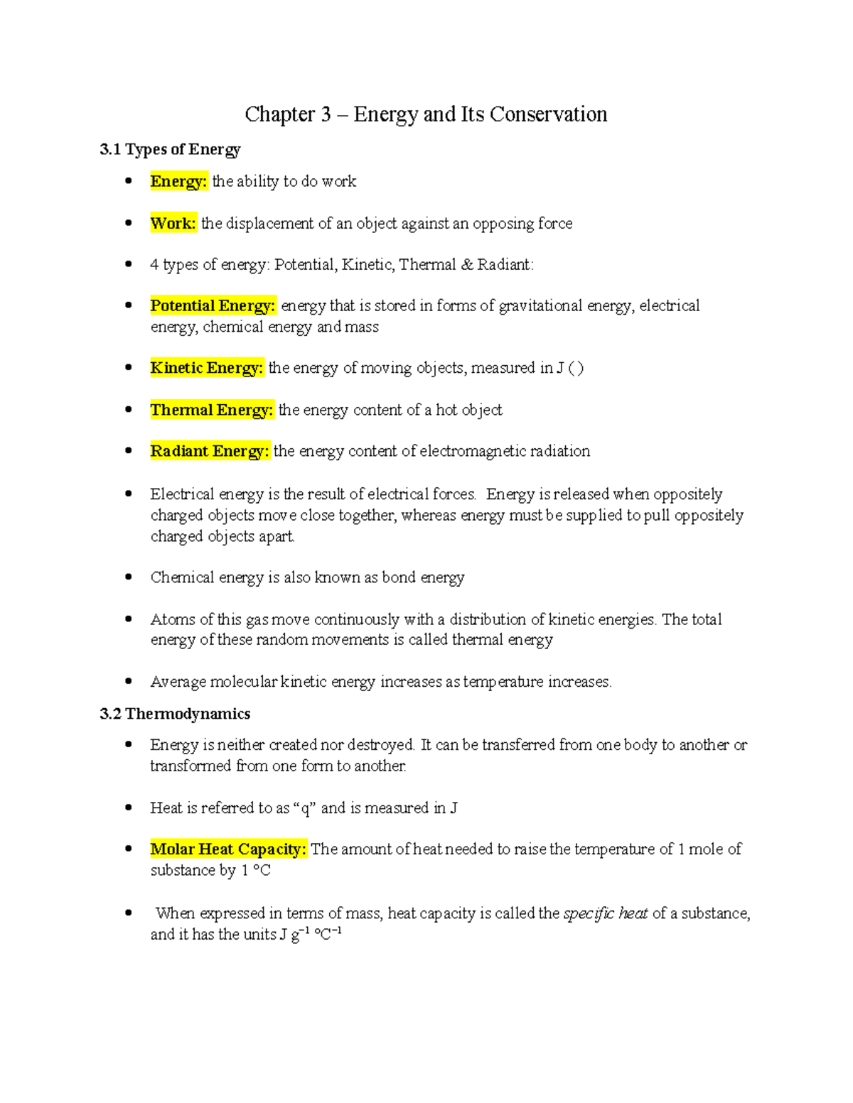 Chapter 3 Notes - ... - Chapter 3 – Energy and Its Conservation 3 Types ...