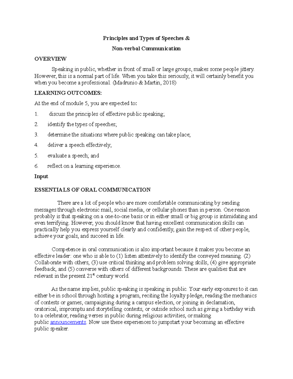 Module 5 - 123 - Principles and Types of Speeches & Non-verbal ...