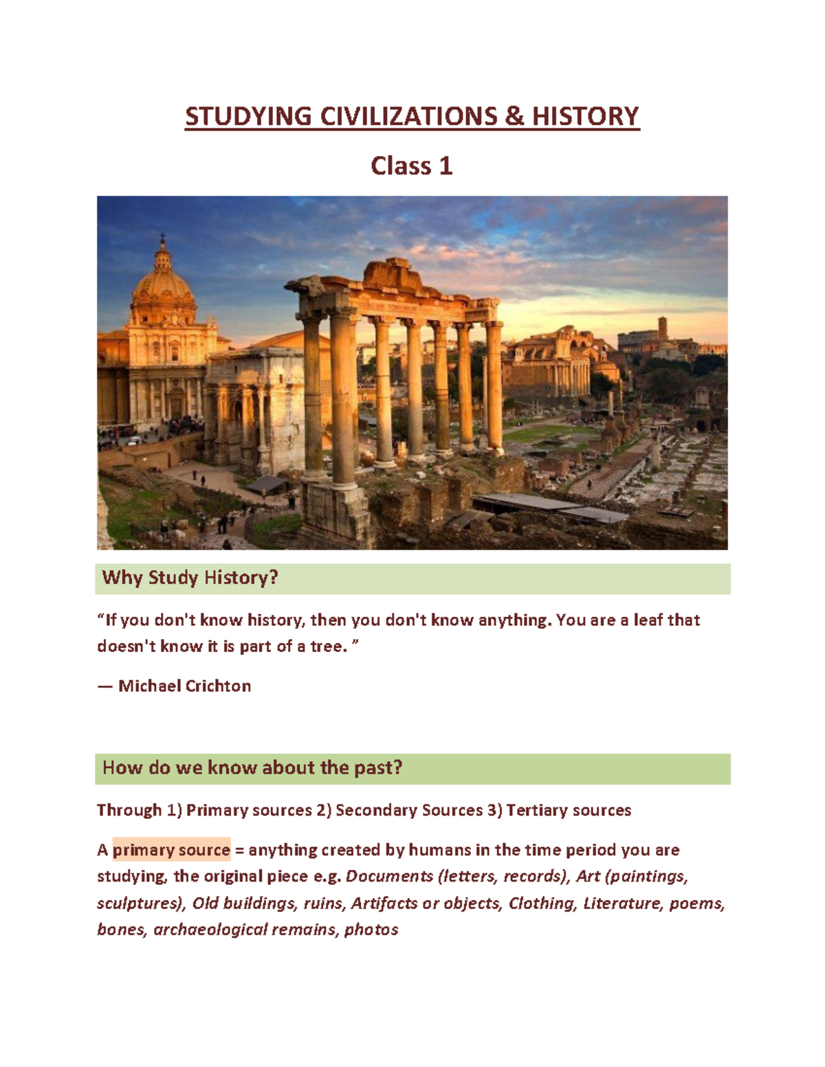 Humanities & Western Civilizations - Lesson #1 Notes - STUDYING ...
