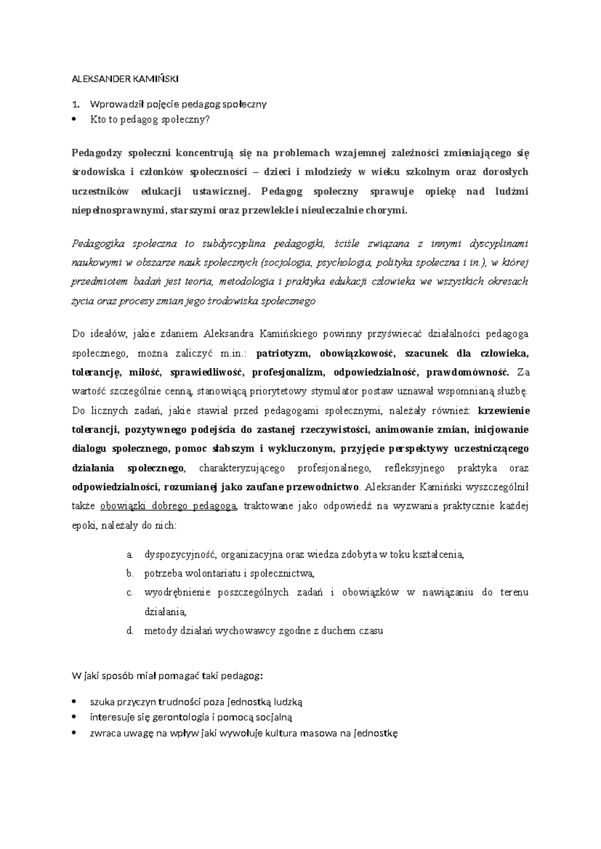 Aleksander KAMIŃSKI notatka - ALEKSANDER KAMIŃSKI Wprowadził pojęcie ...