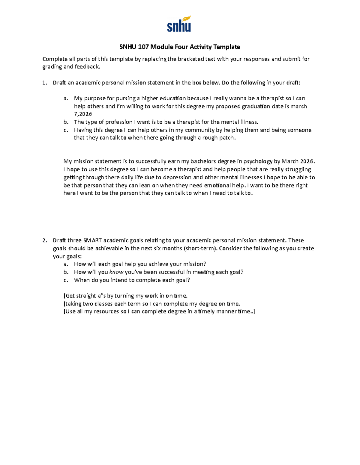 SNHU 107 Module Four Activity Template copy - SNHU 107 Module Four Activity Template Complete ...