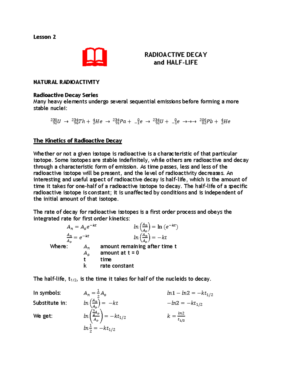 Radioactive Decay AND HALF LIFE - Lesson 2 NATURAL RADIOACTIVITY ...