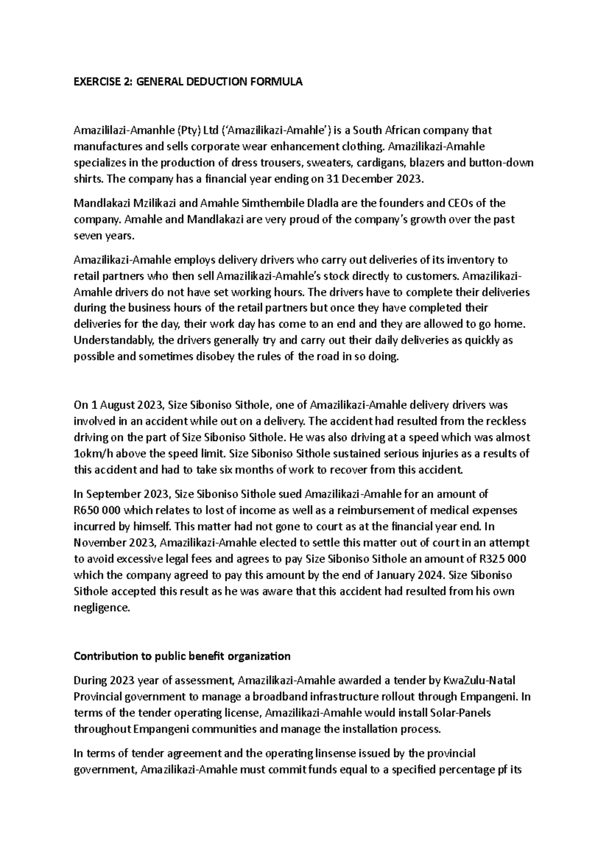 Exercise 2- General Deduction Formula - EXERCISE 2: GENERAL DEDUCTION ...