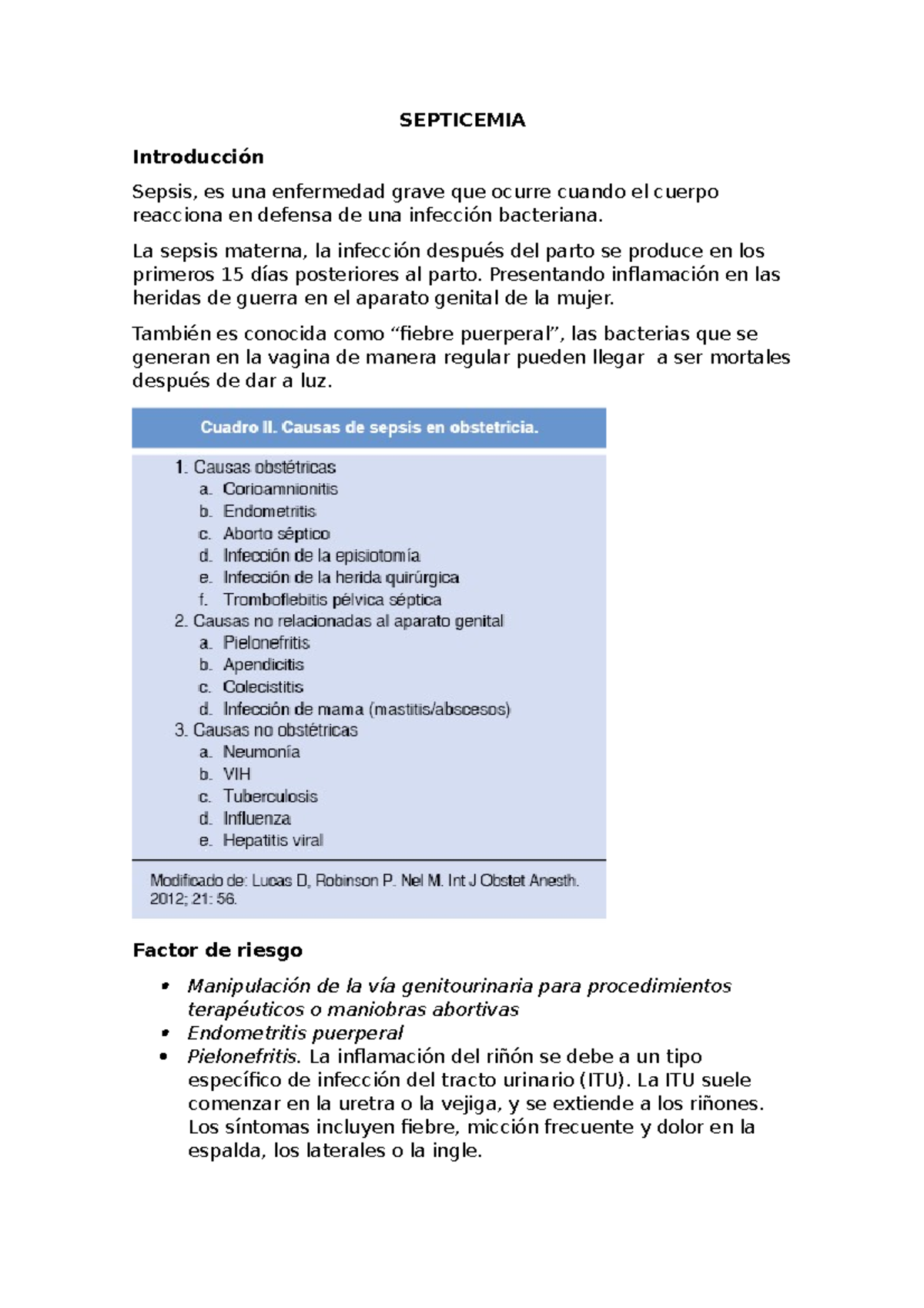 Septicemia - SEPTICEMIA Introducción Sepsis, es una enfermedad grave ...