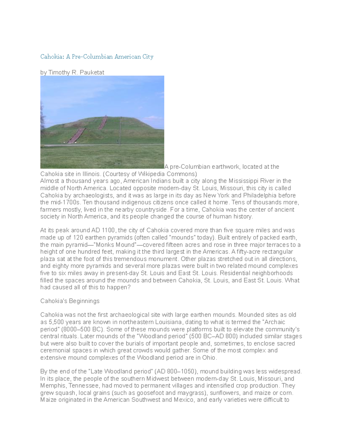 Cahokia - iiiiiiii - Cahokia: A Pre-Columbian American City by Timothy ...