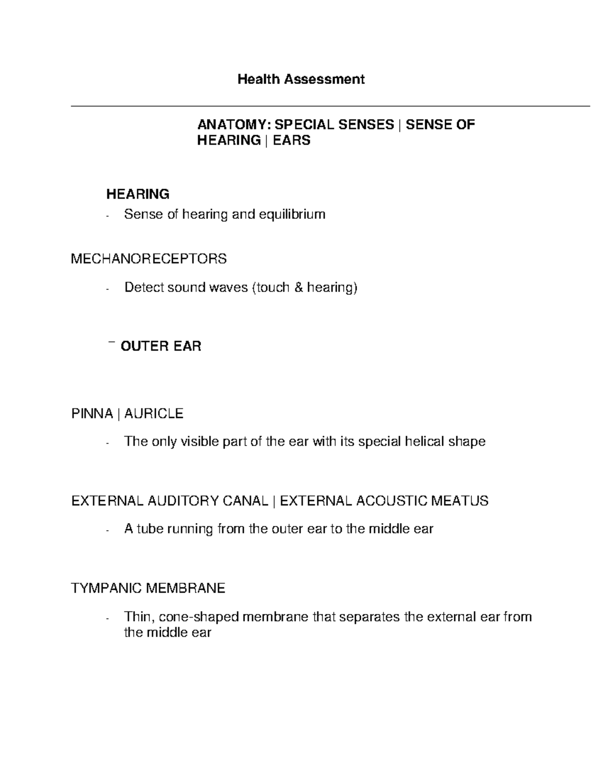 Anatomy Special Senses Sense OF Hearing EARS - Health Assessment ...