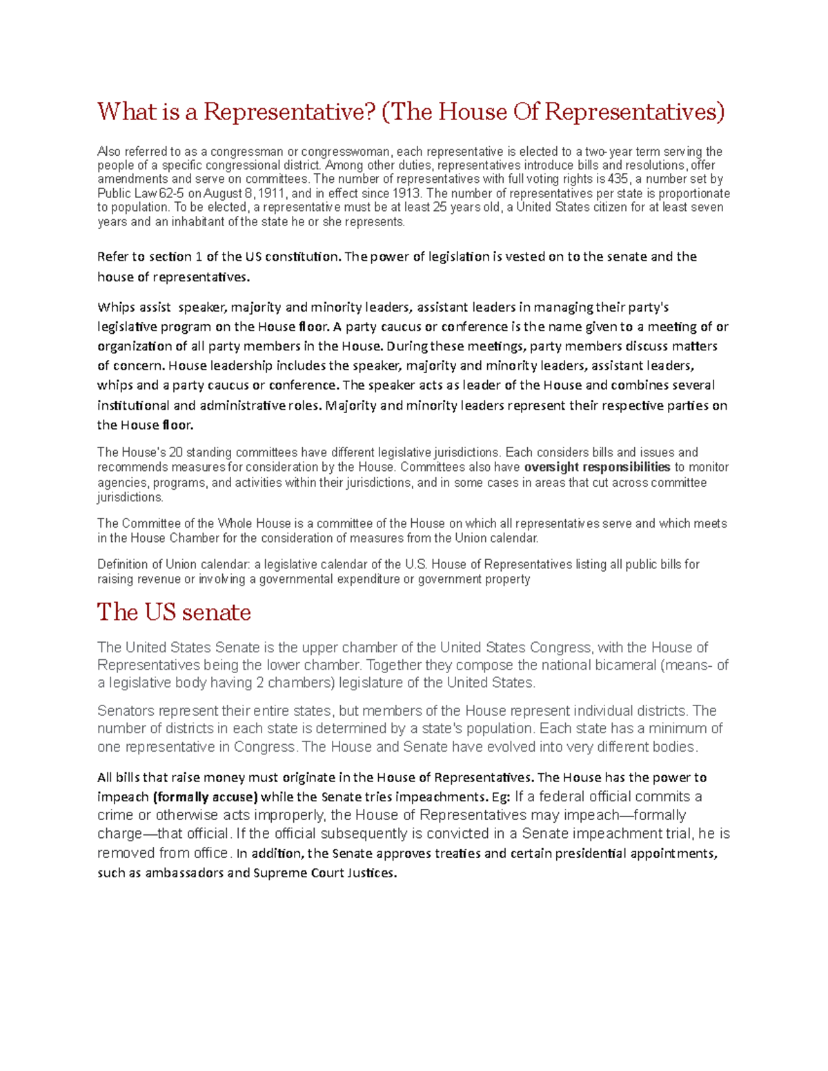 Research on US house of representatives - What is a Representative ...