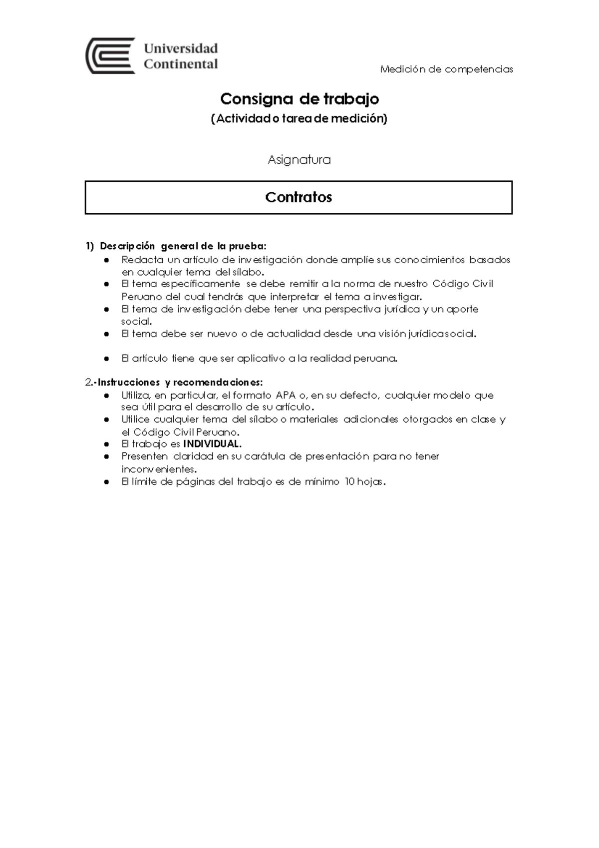 Consigna de trabajo-Medición de Competencias- Medición de competencias Consigna de trabajo - Studocu