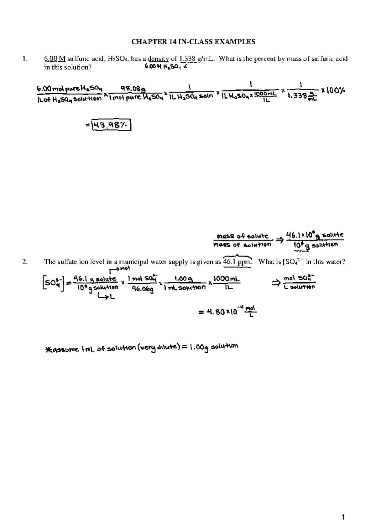 Chapter 14 Lecture Notes - 6 M sulfuric acid, H in this solution? 2 SO ...