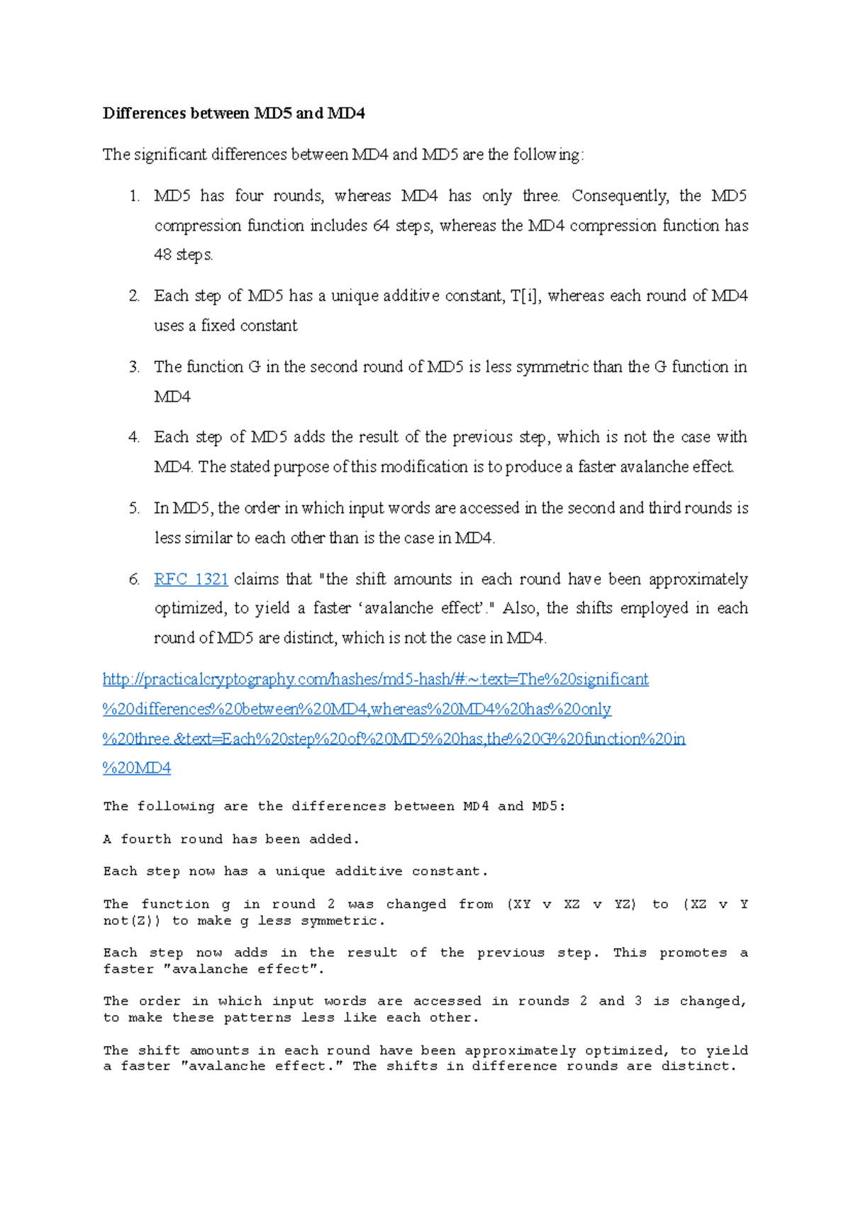 MD4 & MD5 - Myra A3 - Differences between MD5 and MD The significant ...