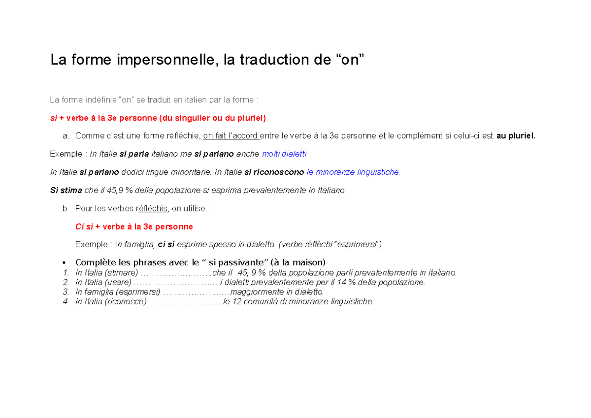 La forme impersonnelle - Comme c’est une forme réfléchie, on fait l ...