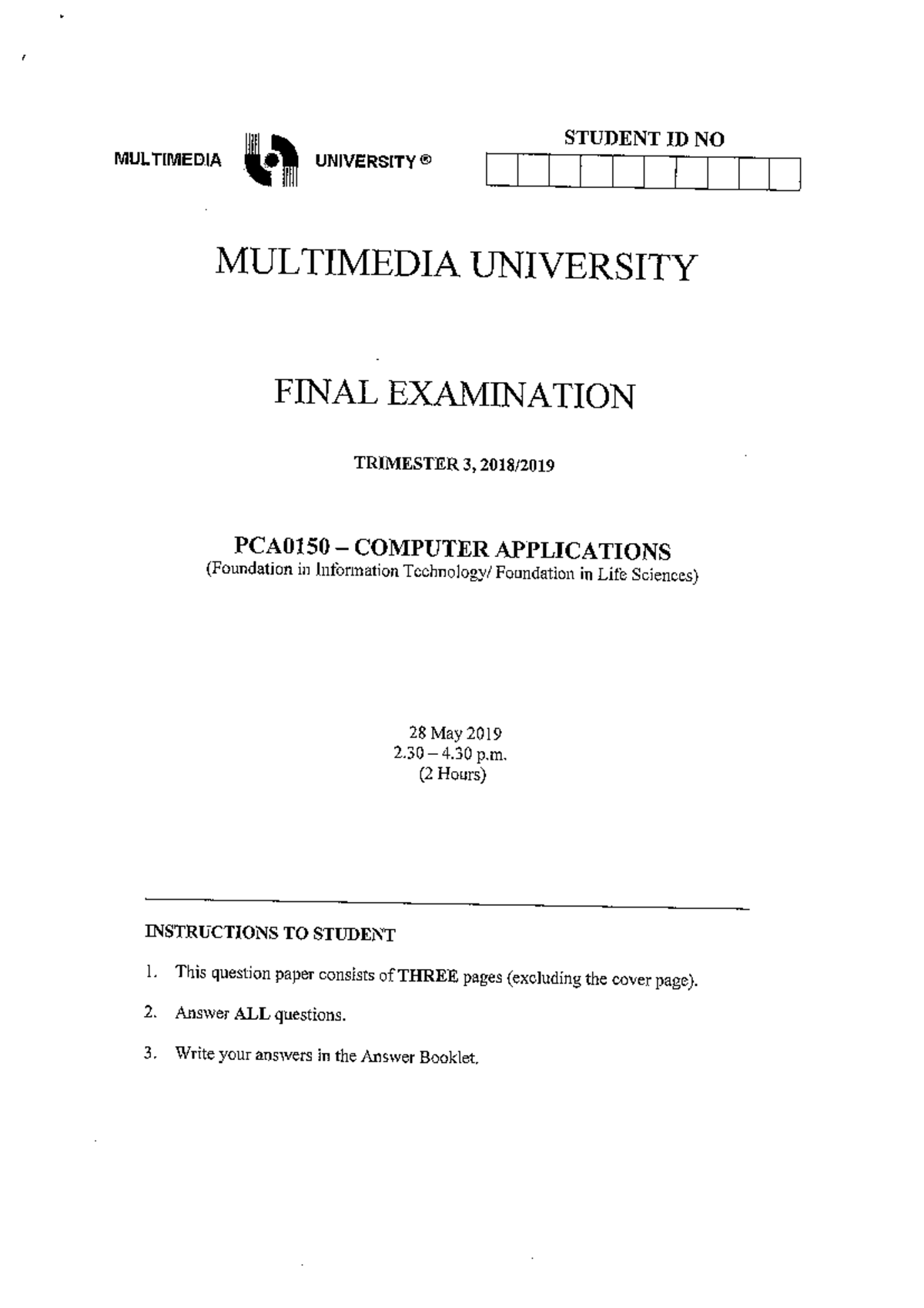 Exam 18 March 2020, questions - Computer Application - Studocu
