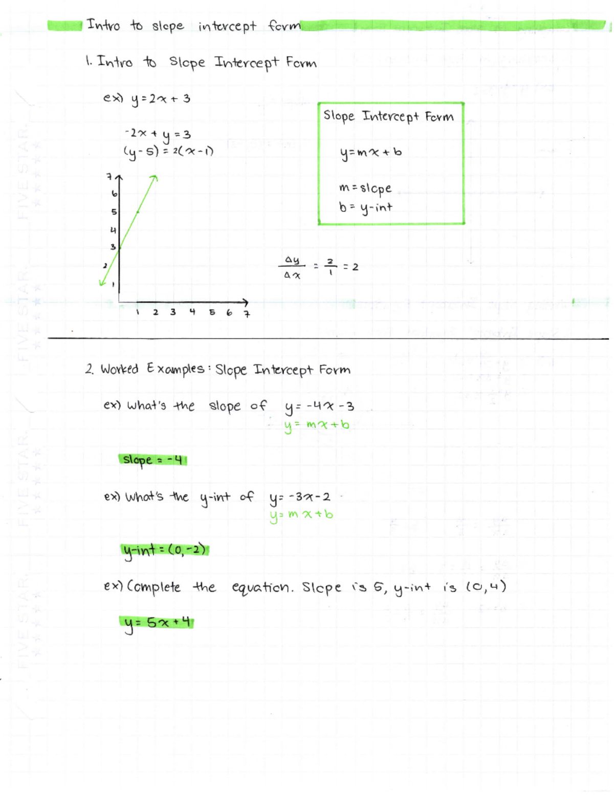 Slope Intercept Form Notes - MATH-151 - Studocu