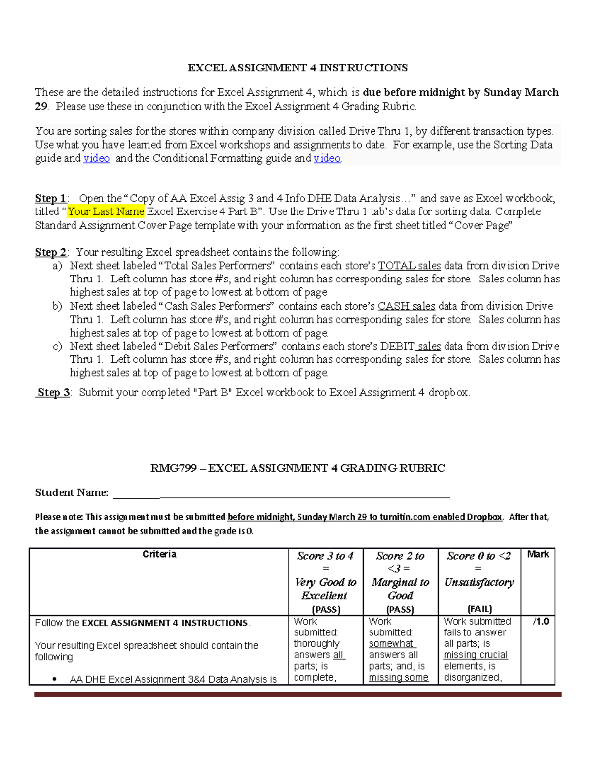 AA Excel Assign 4 Instructions and Rubric RMG799 W2020 - EXCEL ...