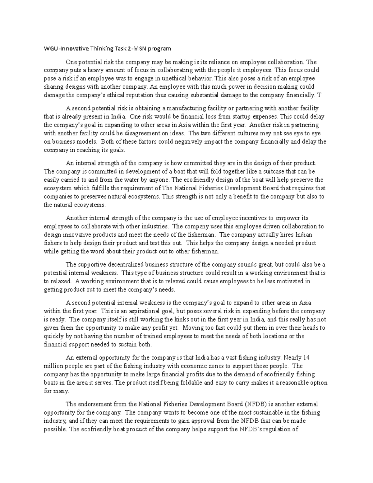 Innovative thinking Task 2 - WGU-Innovative Thinking Task 2-MSN program ...