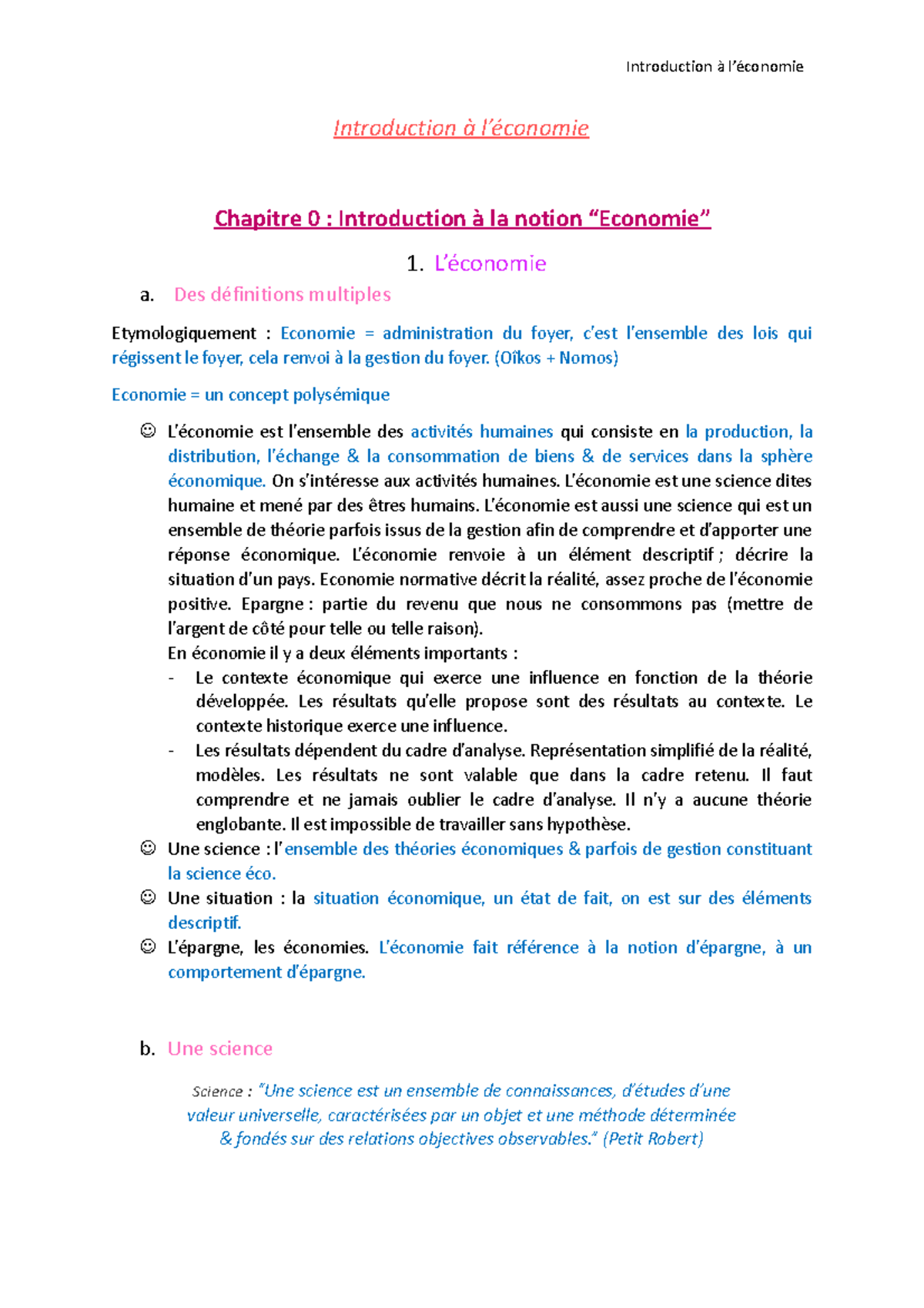 Intro à l'eco chapitre introductif - Introduction à l’économie Chapitre 0 : Introduction à la ...
