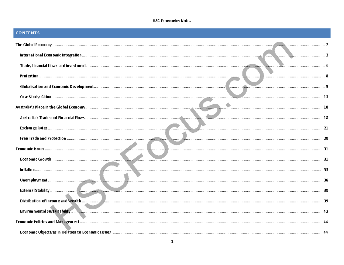 Economics HSC Course FULL Notes - HSC Economics Notes The Global ...