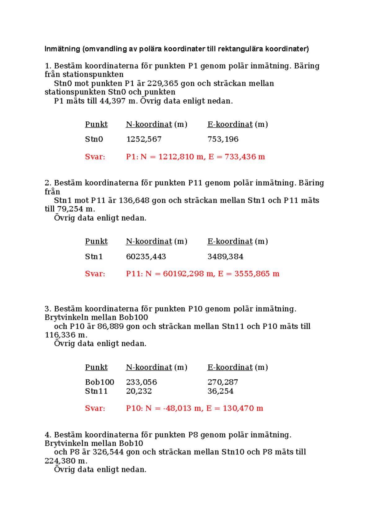 Pass 3 Inmätning, övningsuppgifter med svar-2 - Inmätning (omvandling ...
