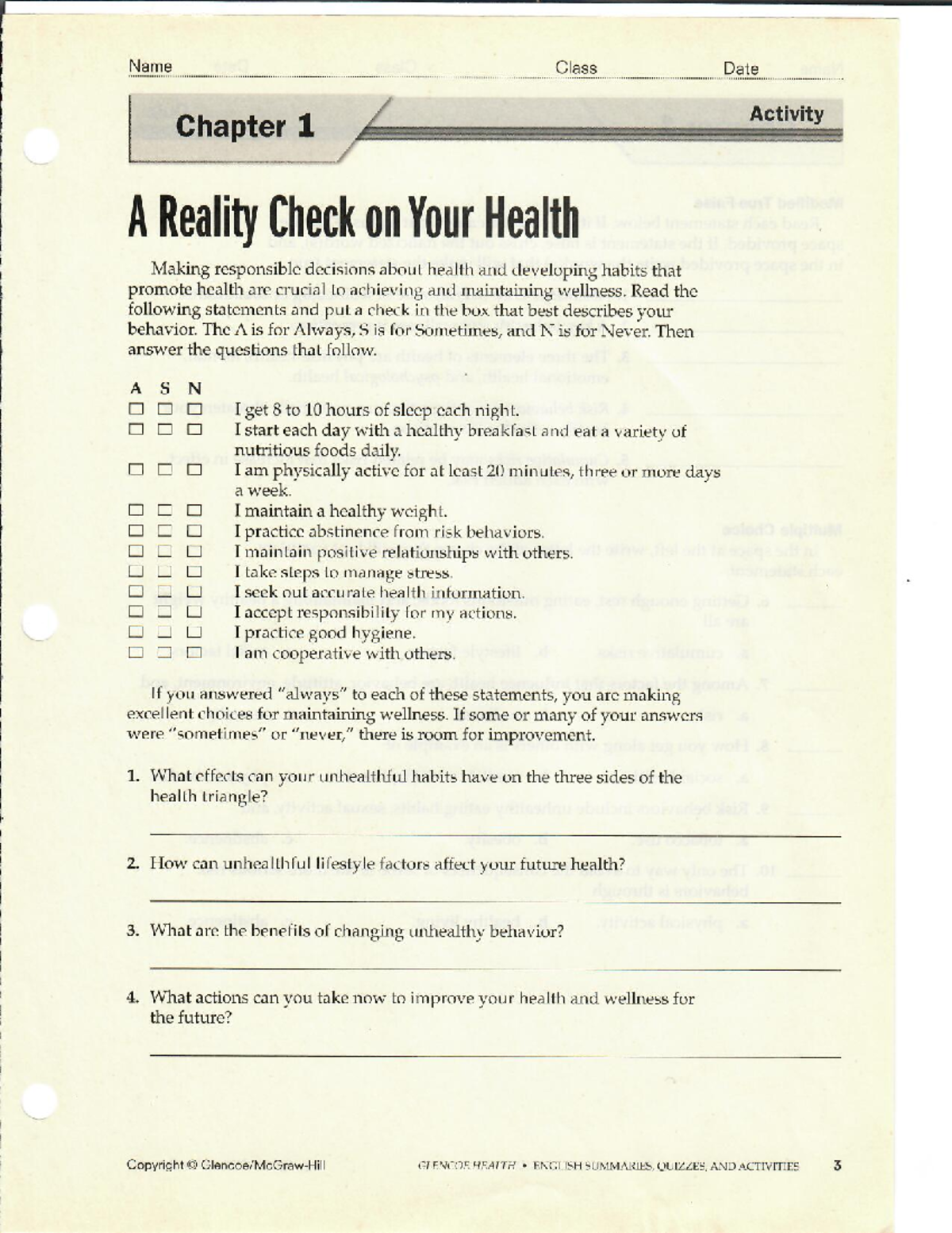 Carson Bell - ENG Chapter 1 Activity - Name Class Date Chapter 1 ...