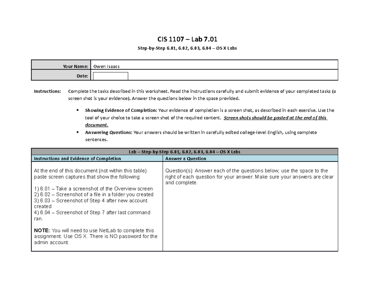 Chapter 06 Apple Mac OS on the Desktop - CIS 1107 – Lab 7. Step-by-Step ...