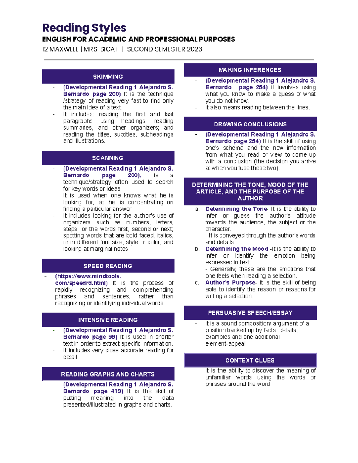 EAPP Reviewer - Reading Styles ENGLISH FOR ACADEMIC AND PROFESSIONAL ...