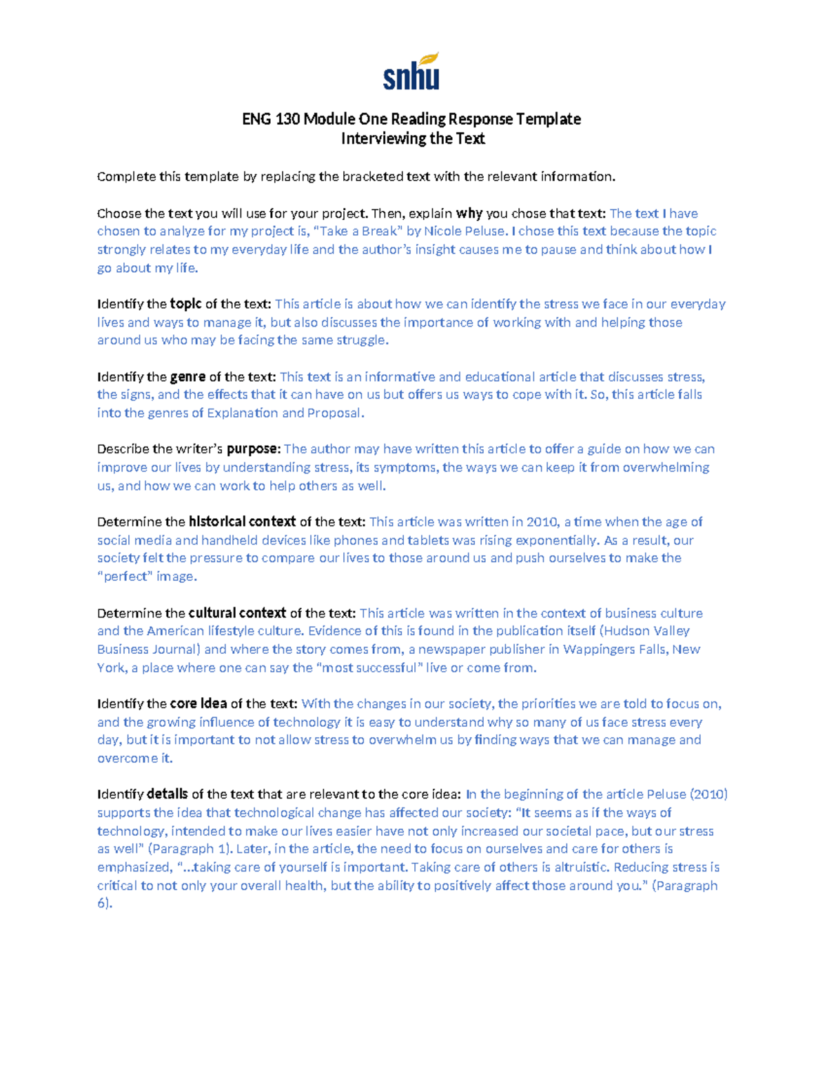 ENG 130 Module One Reading Response Template - ENG 130 Module One ...