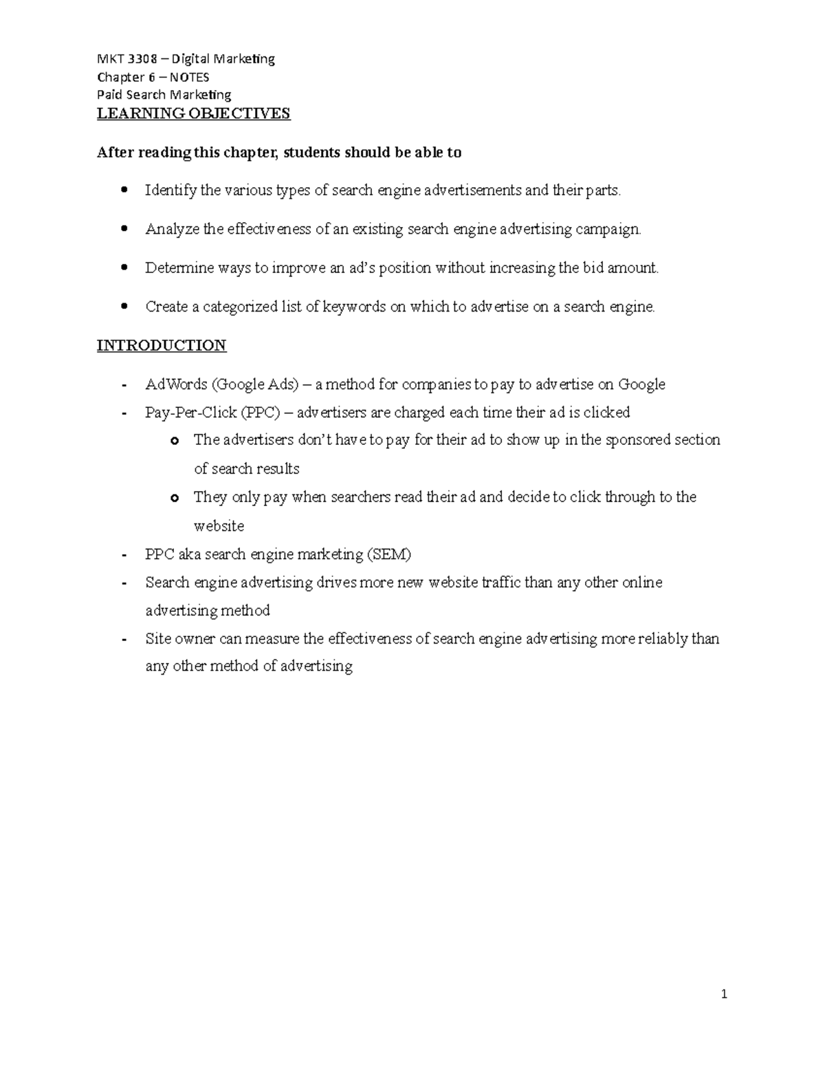 Mkt 3308 Chapter 6 Notes Mkt 3308 Digital Marketing Chapter 6 Notes