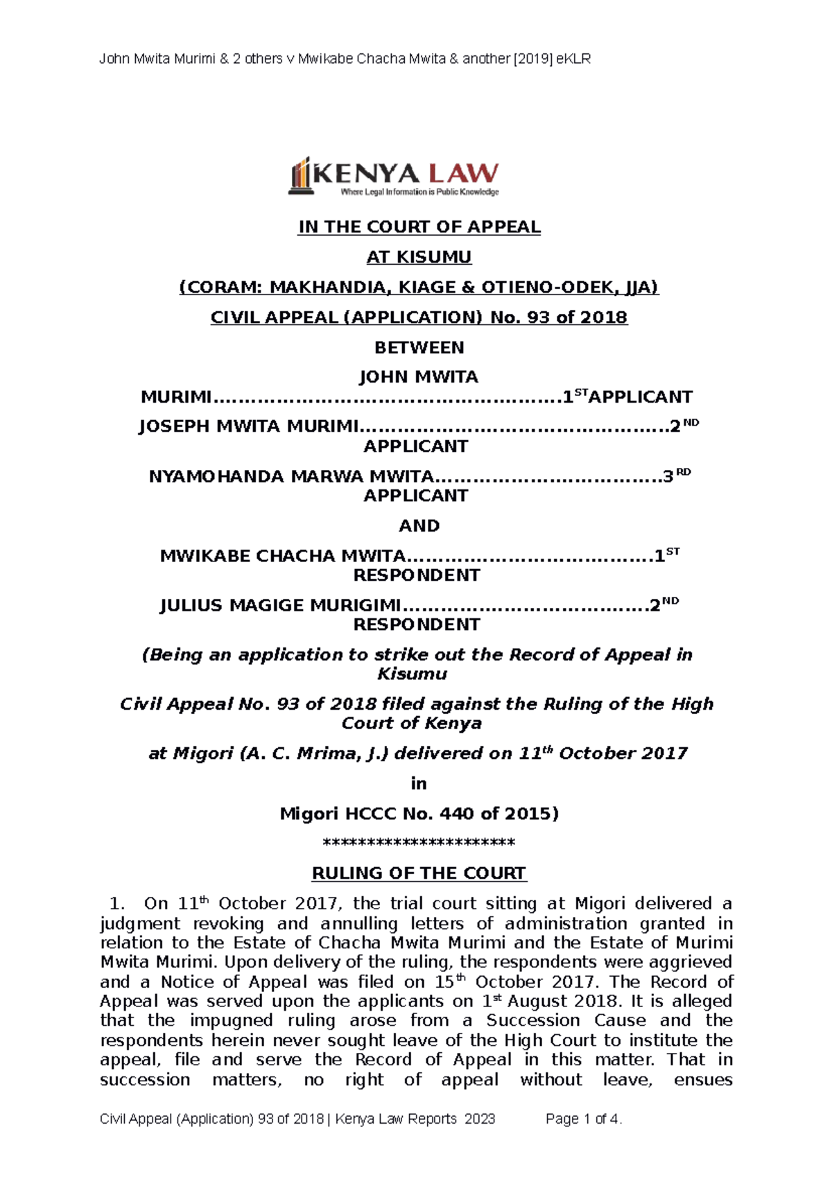 Civil Appeal (Application) 93 of 2018 - IN THE COURT OF APPEAL AT ...