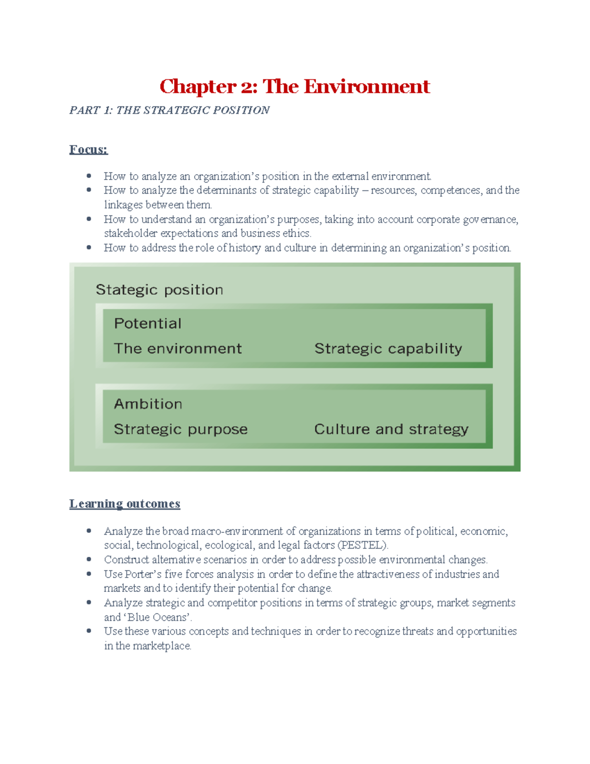 Chapter 2 The Environment - Chapter 2: The Environment PART 1: THE STRATEGIC POSITION Focus: How ...