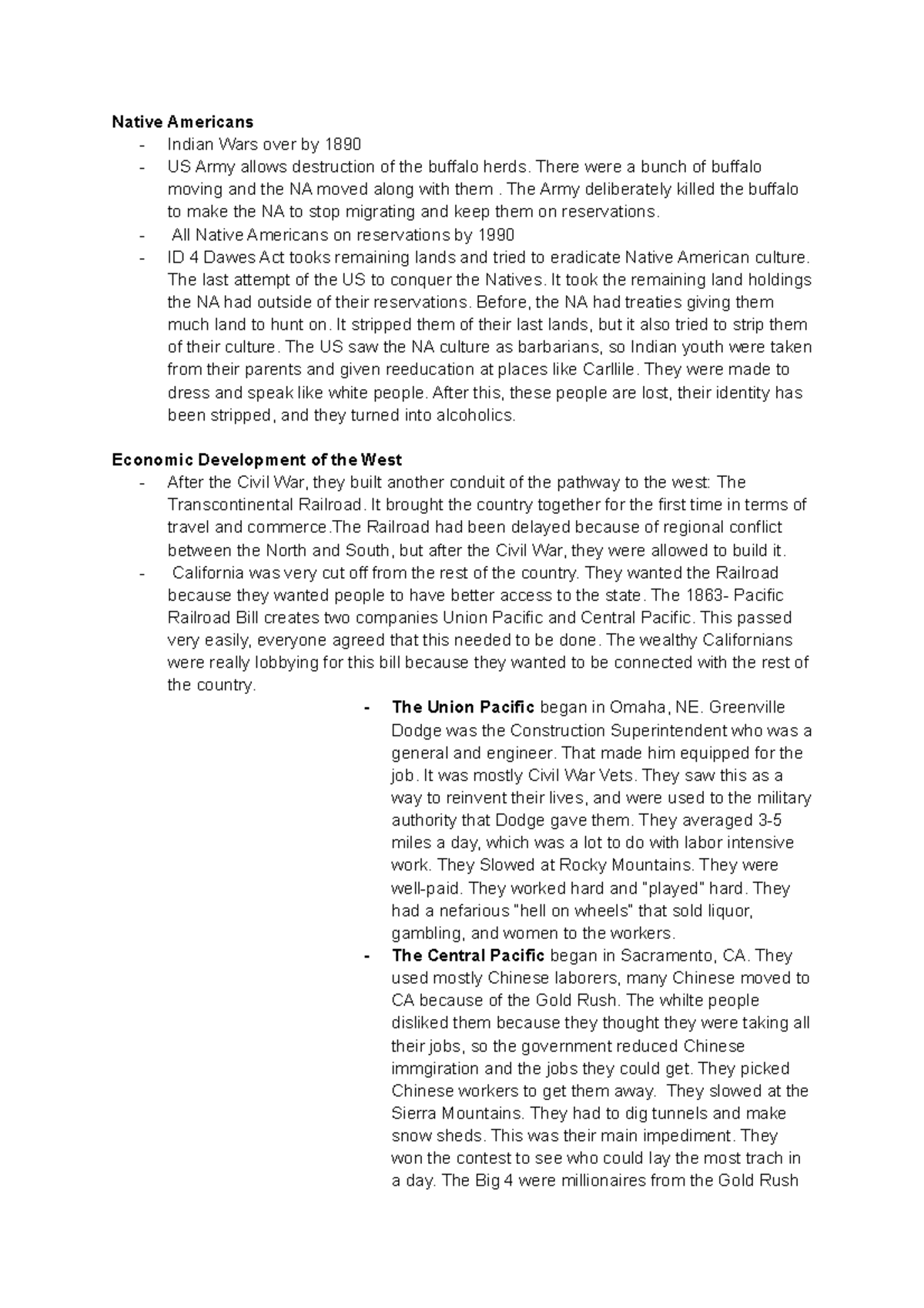 Western Expansion - Notes - Native Americans - Indian Wars over by 1890 ...