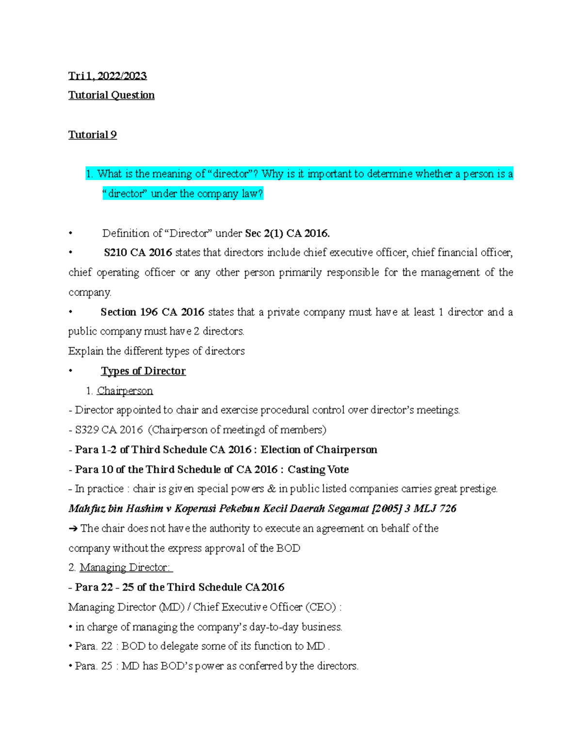 Topic 6 Tutorial - Tri 1, 2022/ Tutorial Question Tutorial 9 What is ...