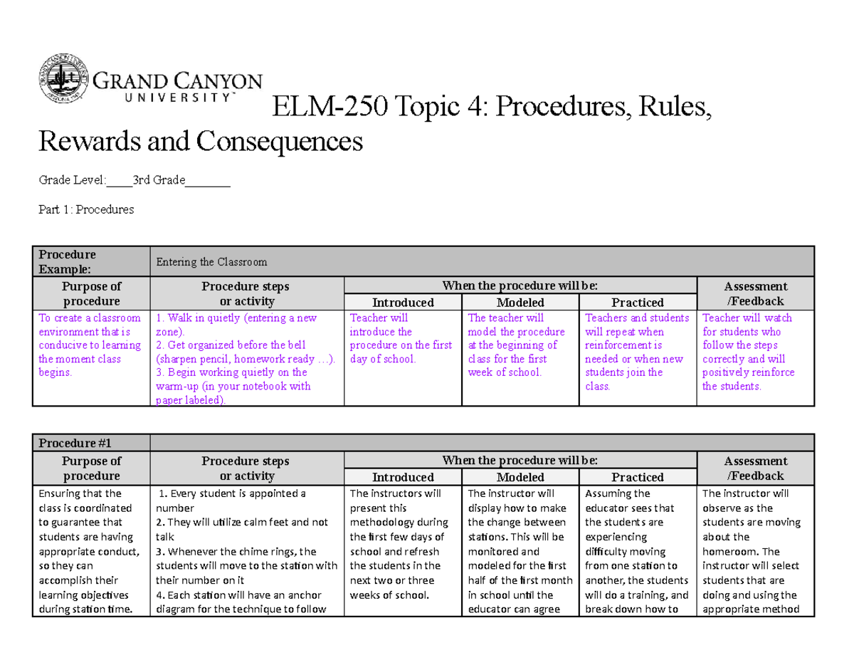 ELM-250 T4 Procedures - ELM-250 - GCU - Studocu