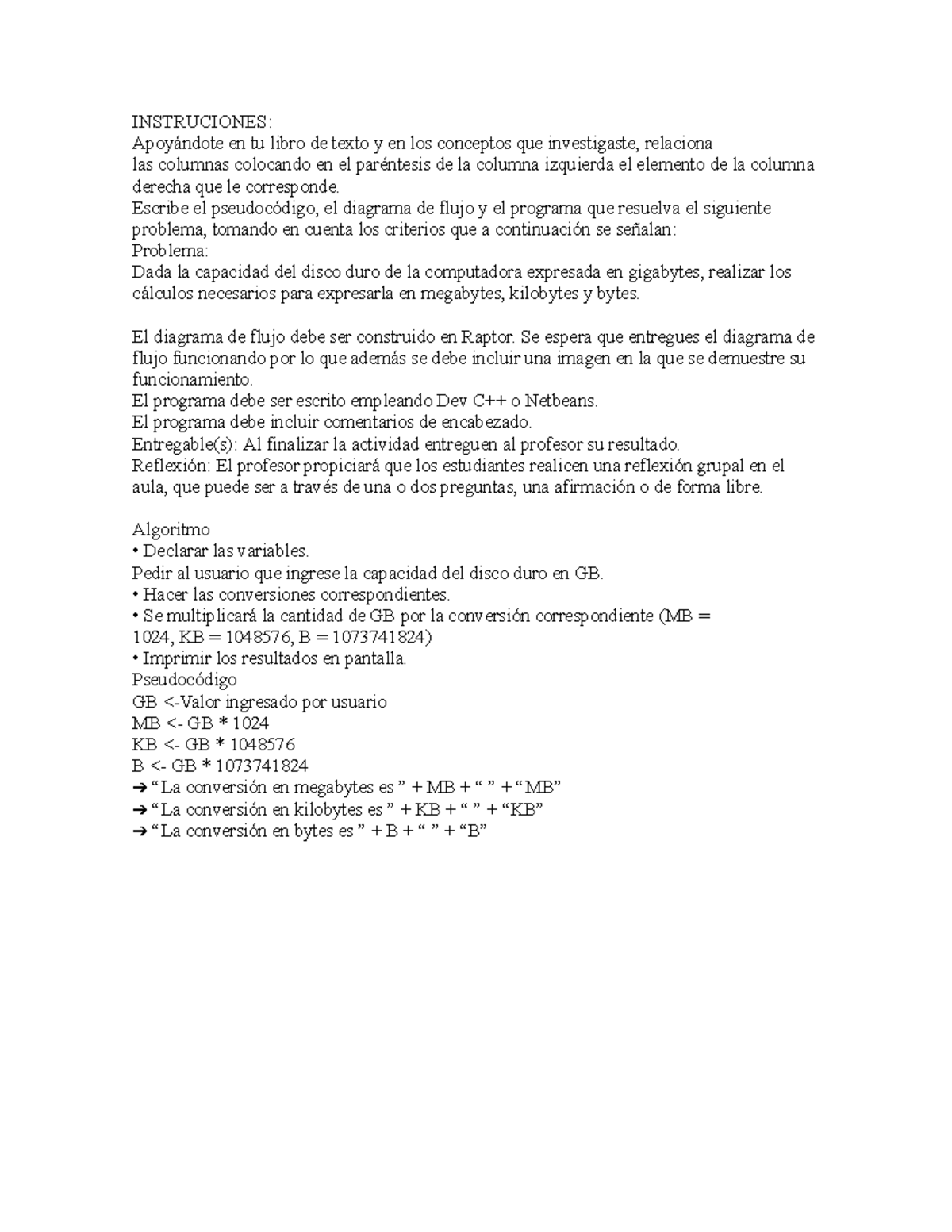 Actividad 4 Programacion - INSTRUCIONES: Apoyándote en tu libro de ...