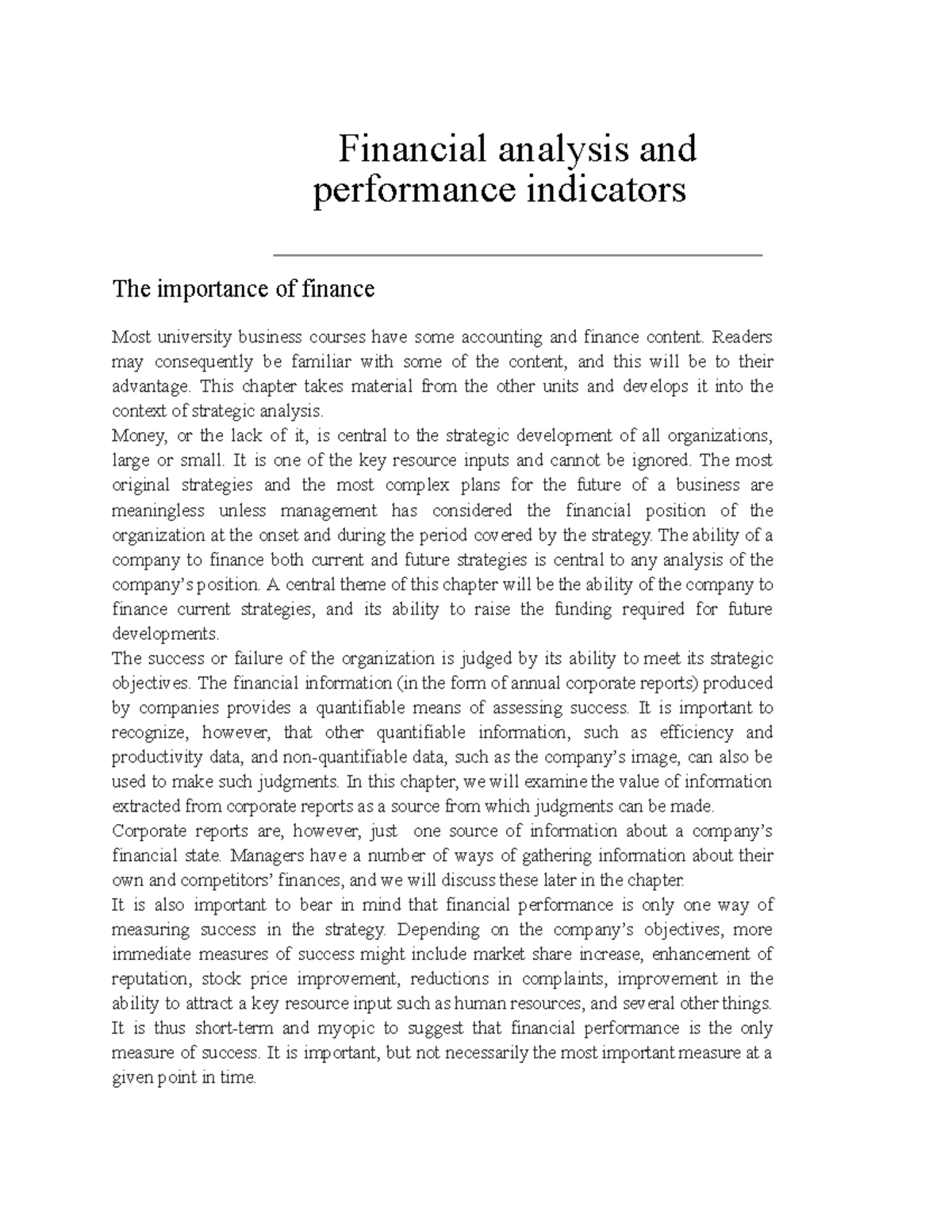 Financial analysis and performance indicators - Financial analysis and ...