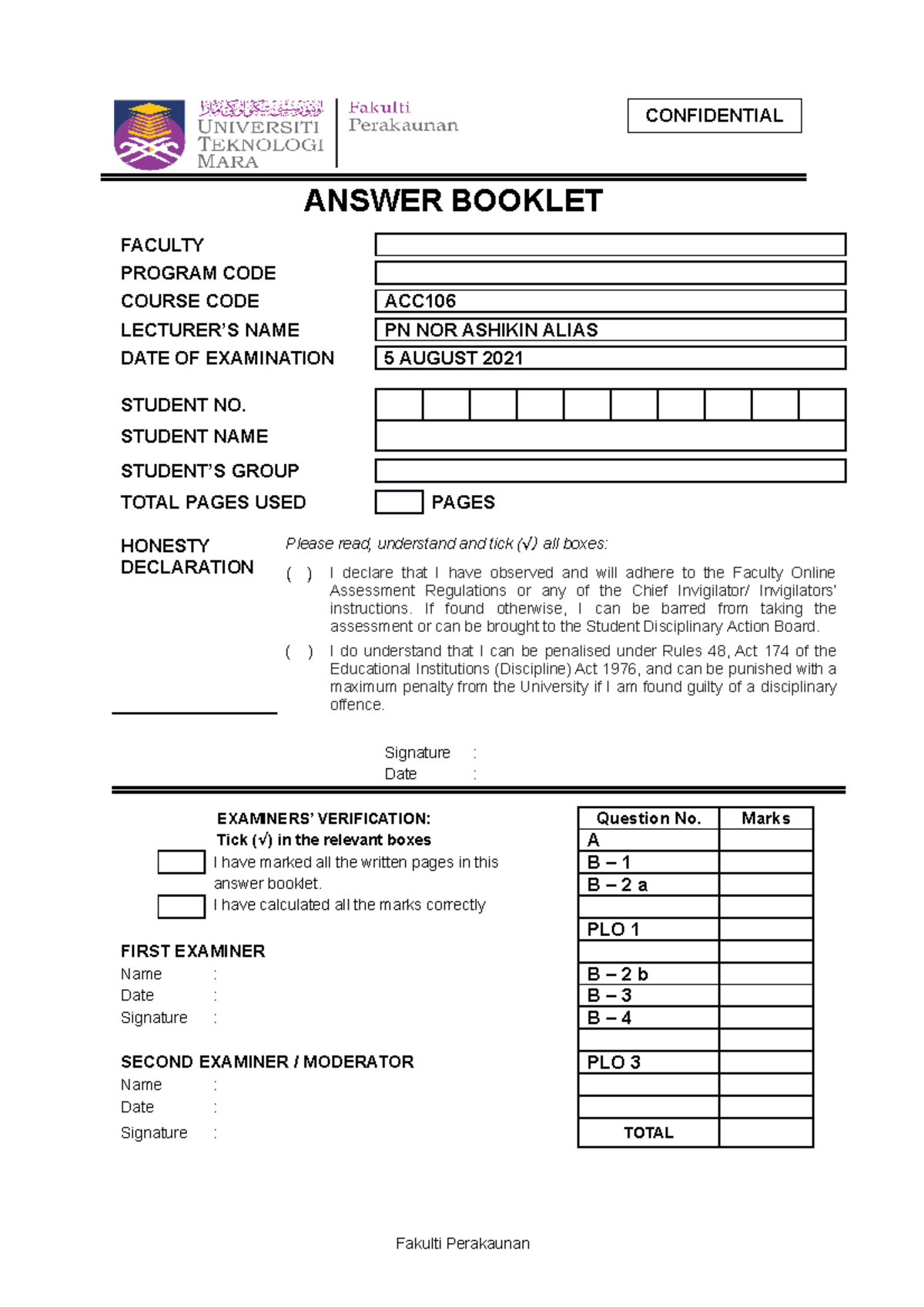 3 ACC106 FA Answer Script Front PAGE - ANSWER BOOKLET FACULTY PROGRAM ...
