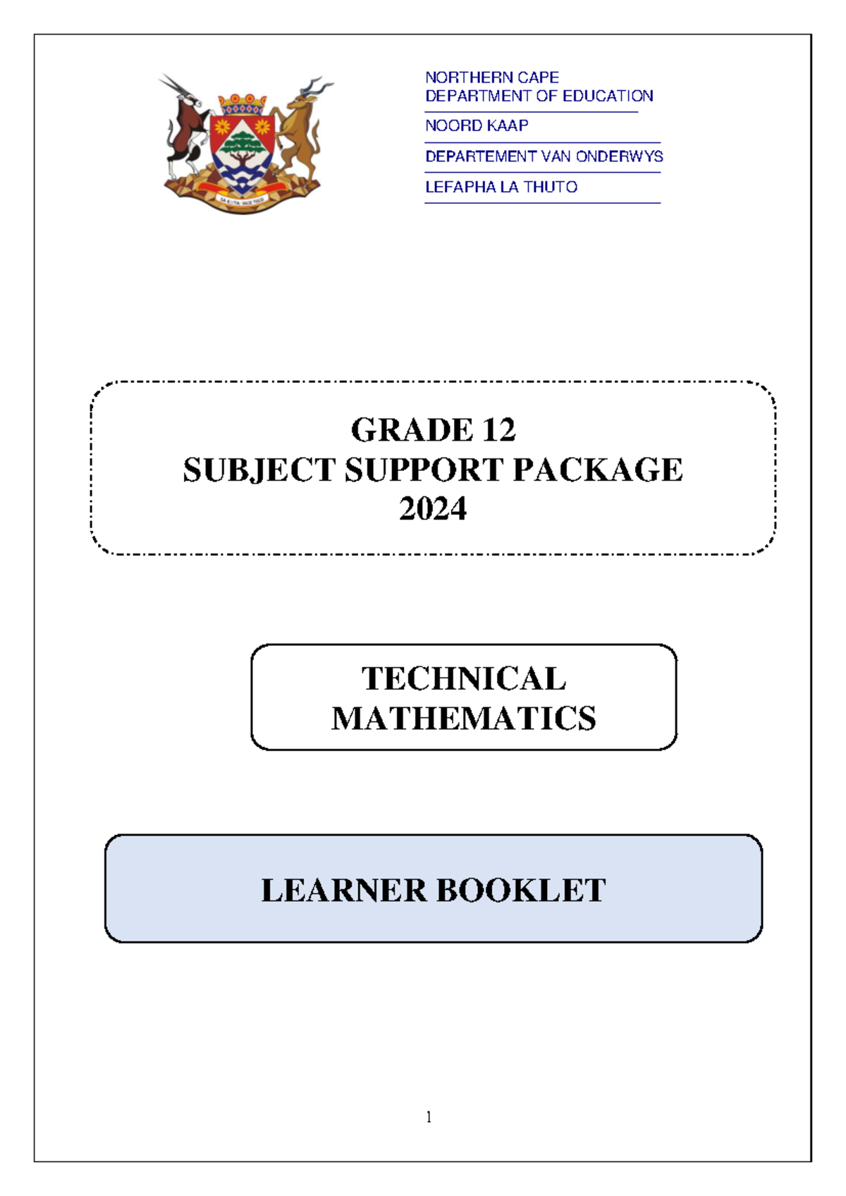 GR.12 Technical Mathematics Support Package - TECHNICAL MATHEMATICS ...