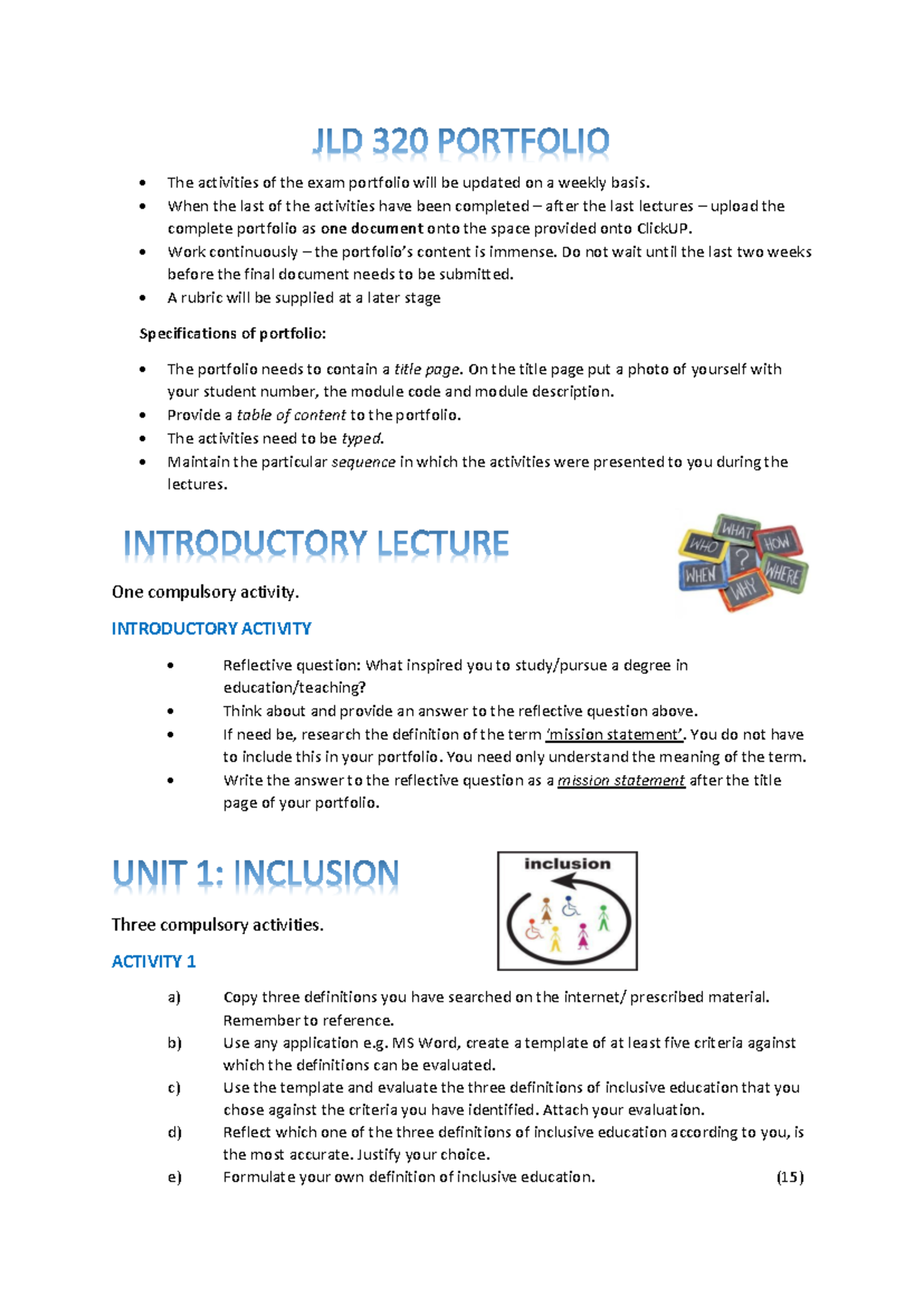 JLD 320 Exam Portfolio Activities (Mission Statement, Unit 1 and Unit 2 ...