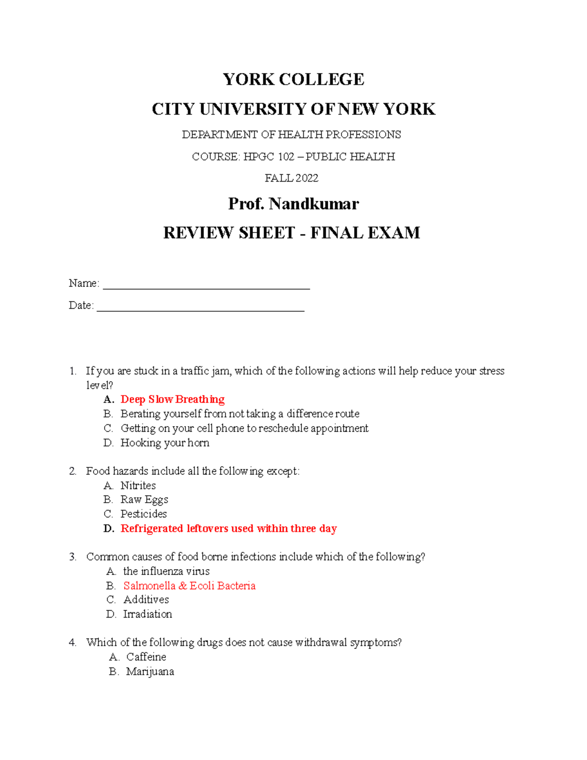 HPGC 102- Public Health Review Sheet Final EXAM WITH Answers M.Z - YORK ...